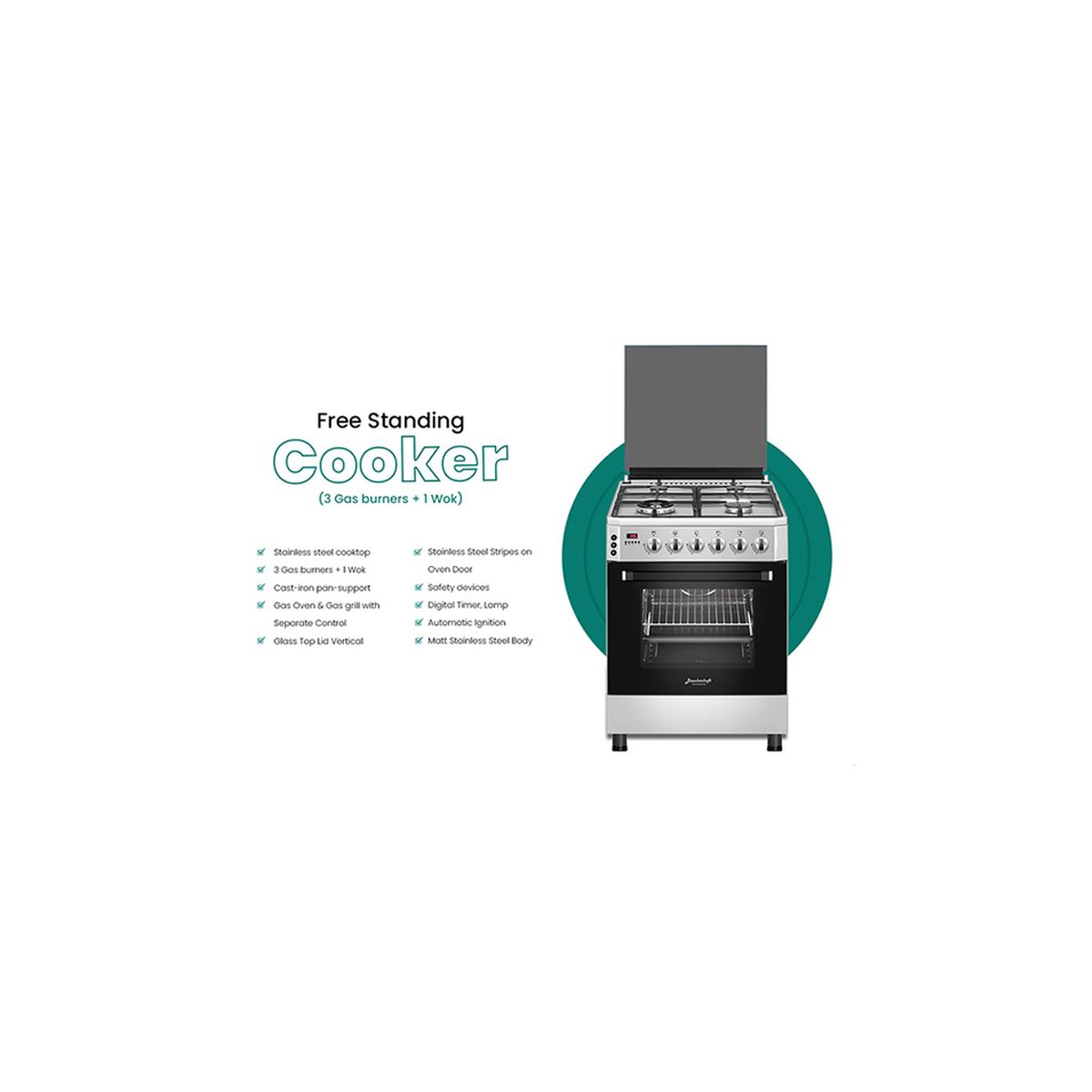 Baeckerhaft - 60cm Free Standing Cooker with Digital Functions + 1 Wok ...