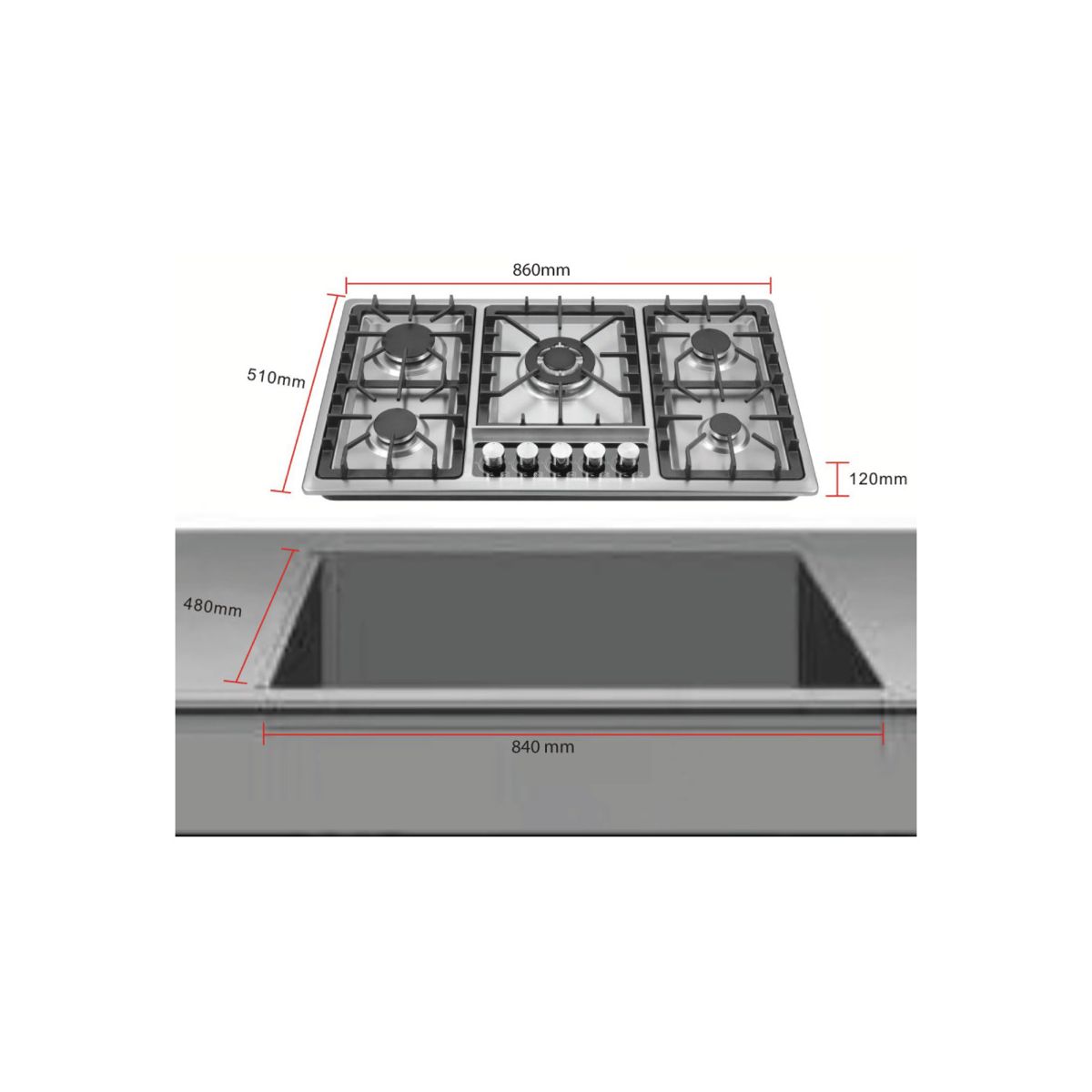 CM Panoramic Inox Gas Hob 90cm